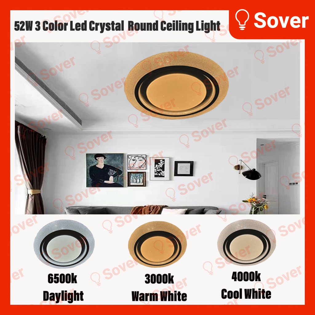 Latest DC Ceiling FAN 4 SPEED & Diamond Ceiling Light 3 Color LED 500mm ...