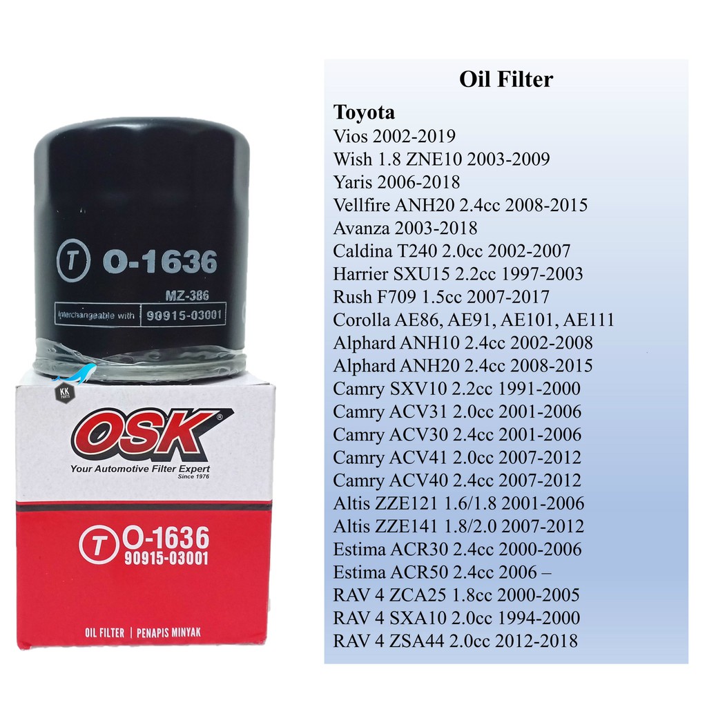 Toyota oil filter YZZE1 OSK (O-1636) | Shopee Malaysia