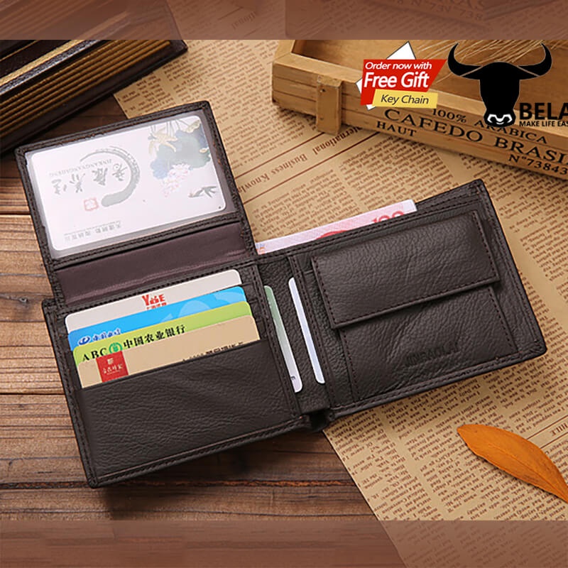 BELA Wallet Men Genuine Leather Bifold Wallets With Coin Pocket with 1 ...