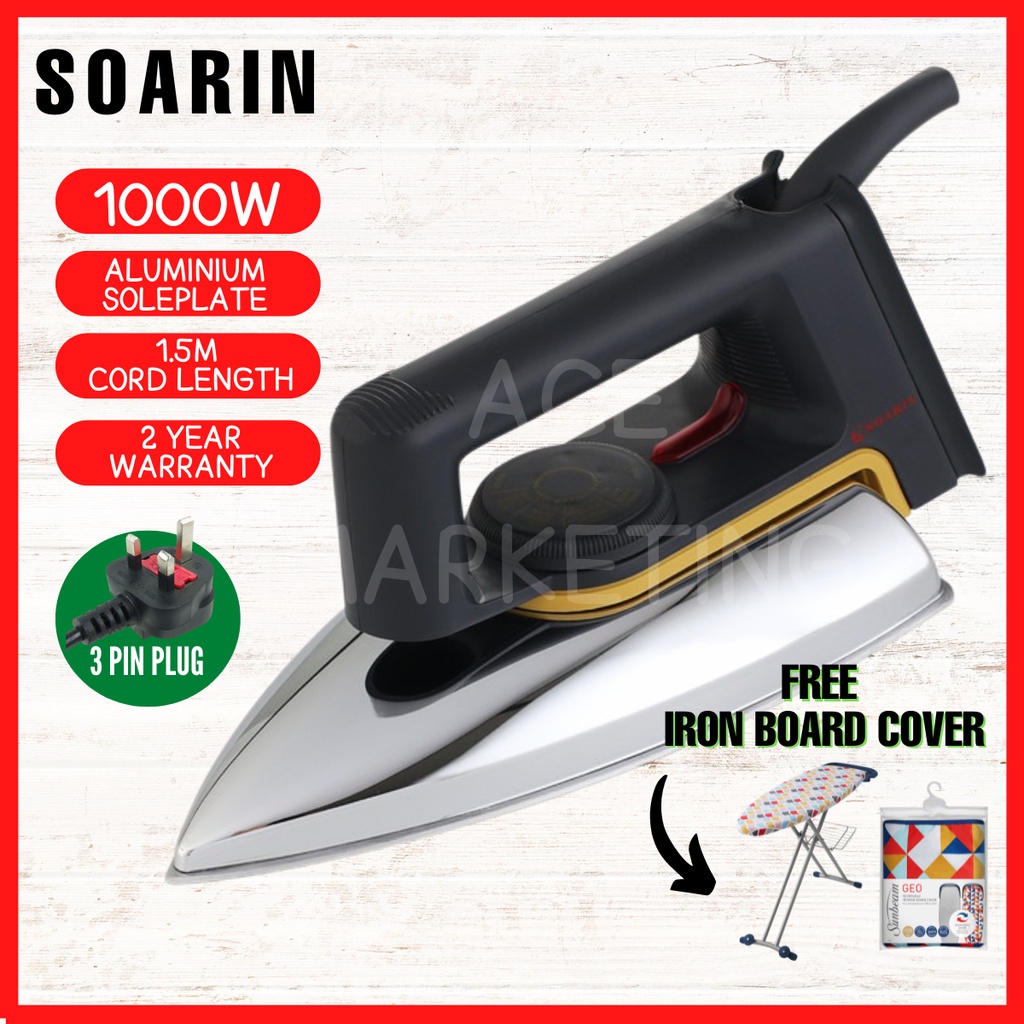 SOARIN 1000W DRY IRON STEAM SETERIKA BAJU PAPAN SATERIKA WAP CORDLESS ...