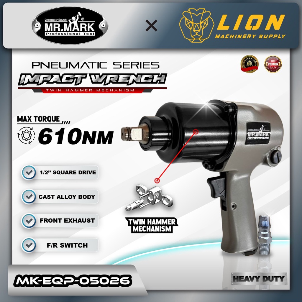Mr.Mark MK-EQP-05026 1/2" Dr. 610N.m Twin Hammer Air Impact Wrench - Made In Taiwan - 6 Months ...