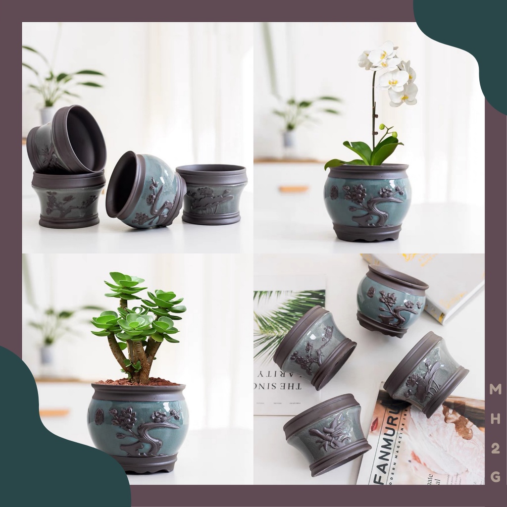 10cm Diameter Black Pottery with Plant Design Purple Sand Pot Vintage ...