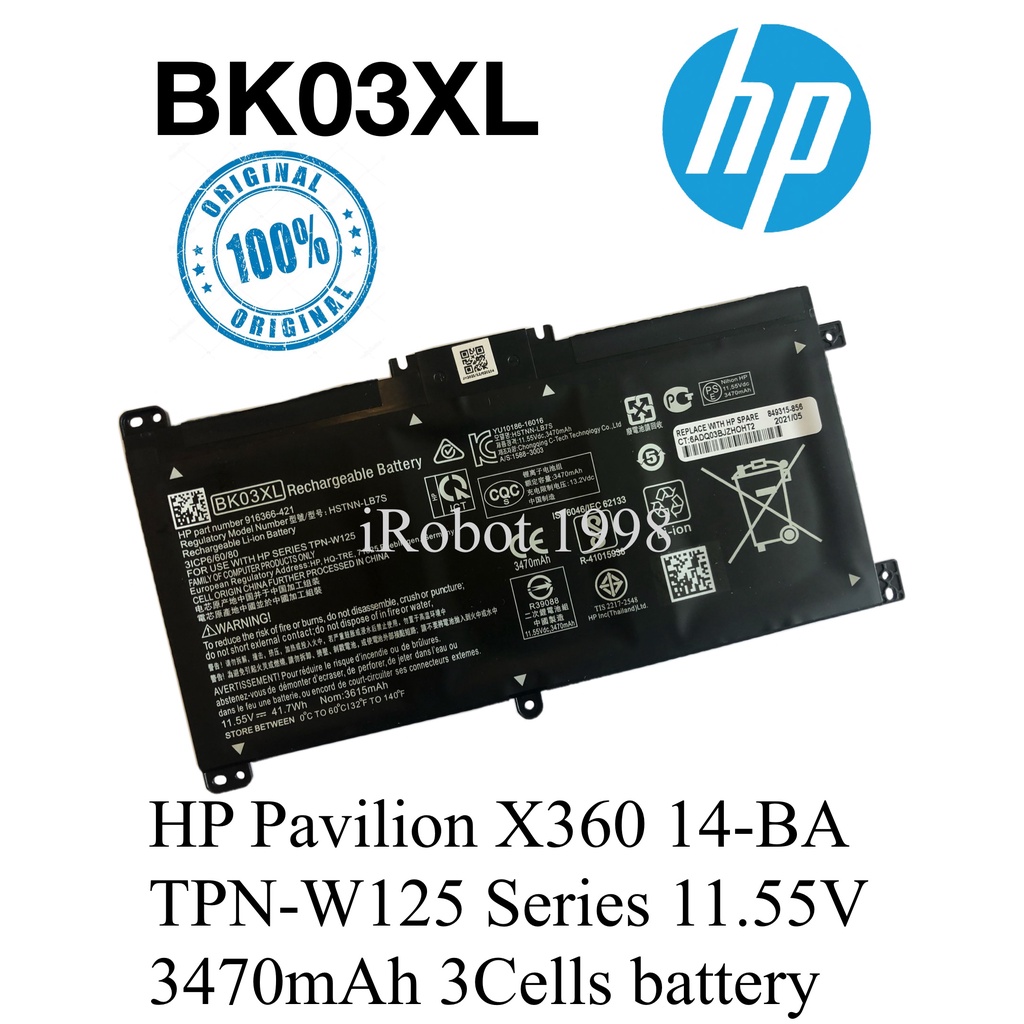 ORIGINAL HP BK03XL TPN-W125 FOR PAVILION X360 14-BA 14-BA001TX 14-BA002TX SERIES 11.55V 3470MAH ...