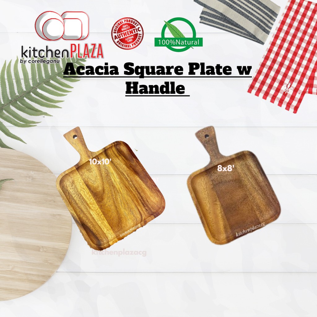[Ready Stock] Acacia Square Plate With Handle/ Pinggan makan kayu ...
