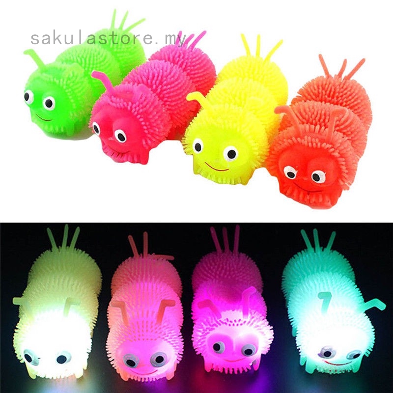 LED Flash Bouncy Elastic Ball Caterpillar Soft Rubber Stress Autism ...
