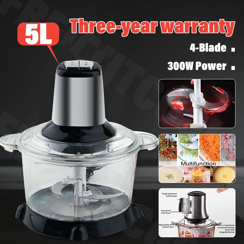 [Ready stock] 5L 304 stainless steel 4-blade meat grinder chopper food processor blender grinder ...