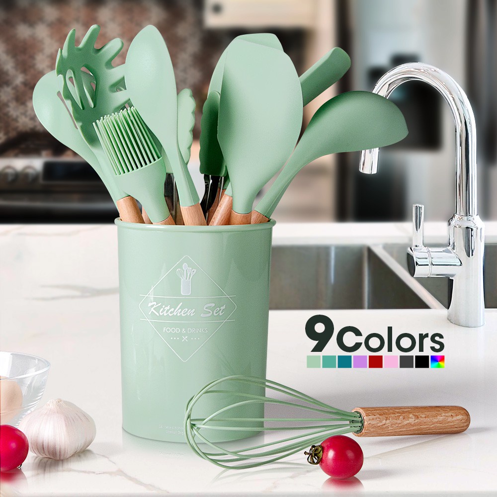 12pcs silicone utensils cooking sets non-stick cookware set kitchen ...