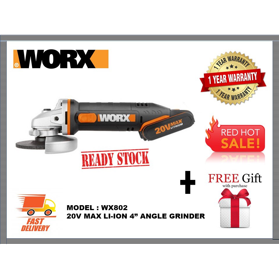 WORX WX802 20V 2.0AH MAX LI-ION CORDLESS 4" ANGLE GRINDER | Shopee Malaysia