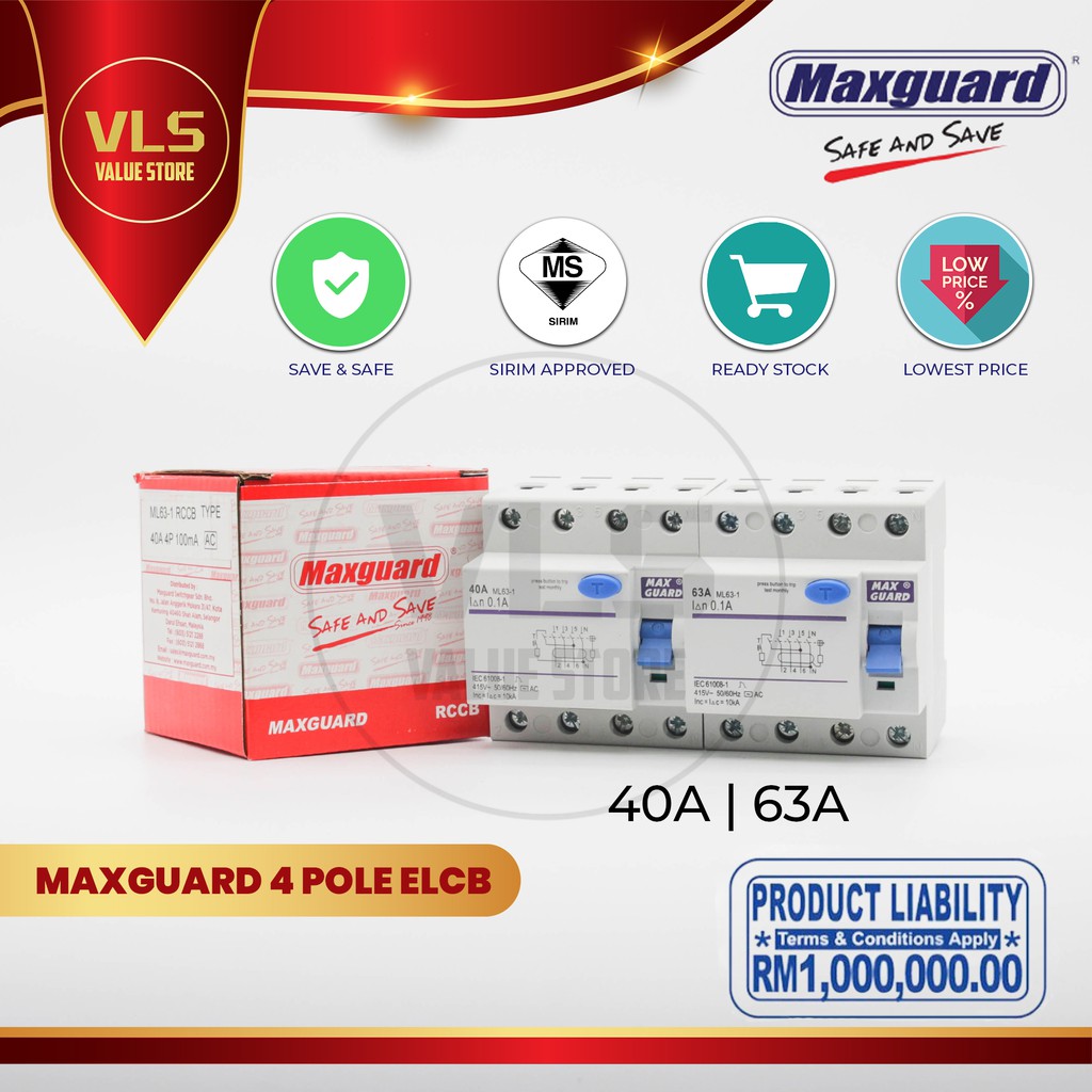 MAXGUARD 4POLE 40A 63A ELCB/ RCCB 【Three Phase】 | Shopee Malaysia