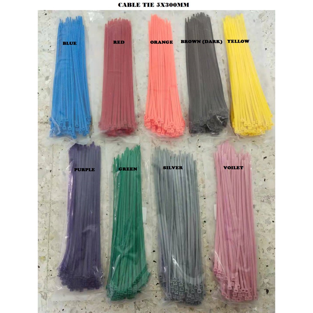 (Big Size)5300 Multi Colour Cable Tie- 5mm x 300mm (100pcs) | Shopee ...