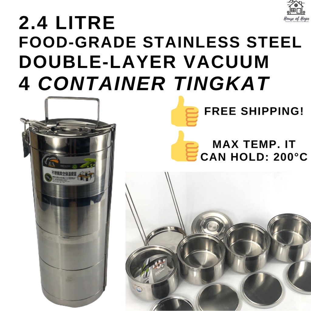 4 Layer/Container Tingkat 2.4 Litre Food-Grade Stainless Steel Double ...