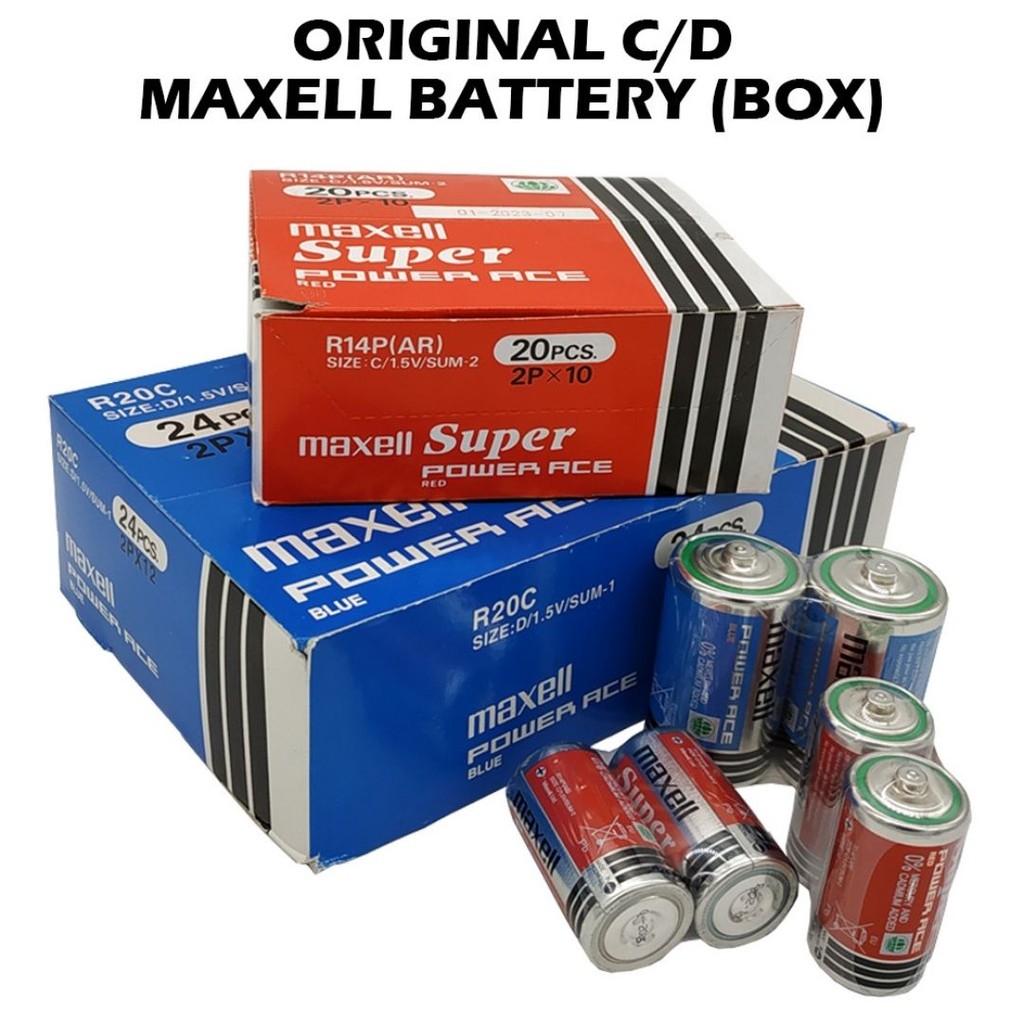 (1Box) Maxell Super Power Ace Size C & D Battery / Bateri Maxell Saiz C ...