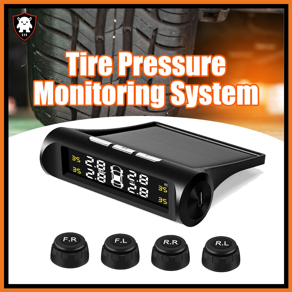 TPMS TIRE PRESSURE MONITORING SYSTEM Safe Buzzer Solar & USB Charging Alarm Display LCD 4 ...