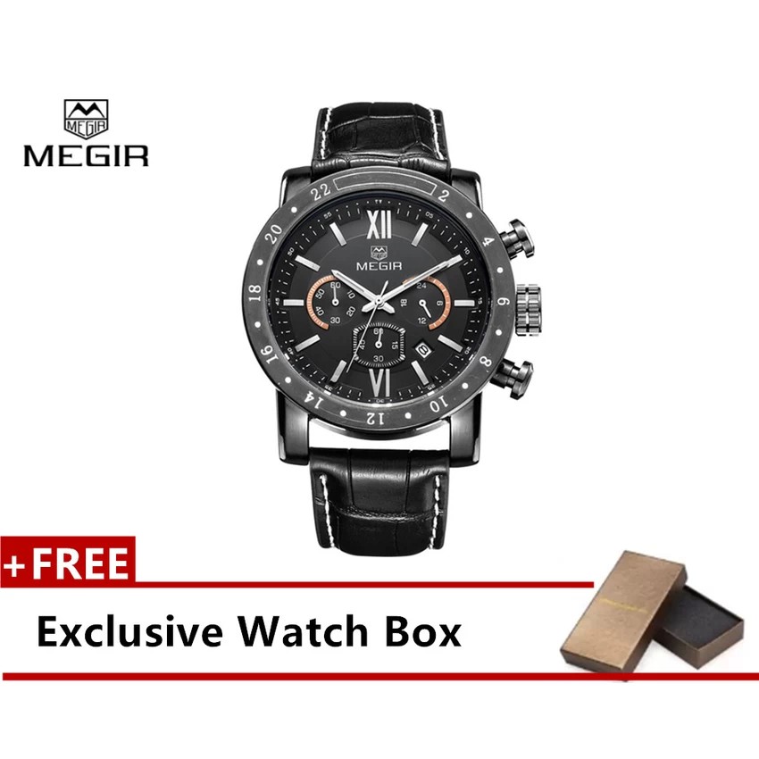 MEGIR 3008G Men's Genuine Leather Quartz Wrist Watch | Shopee Malaysia