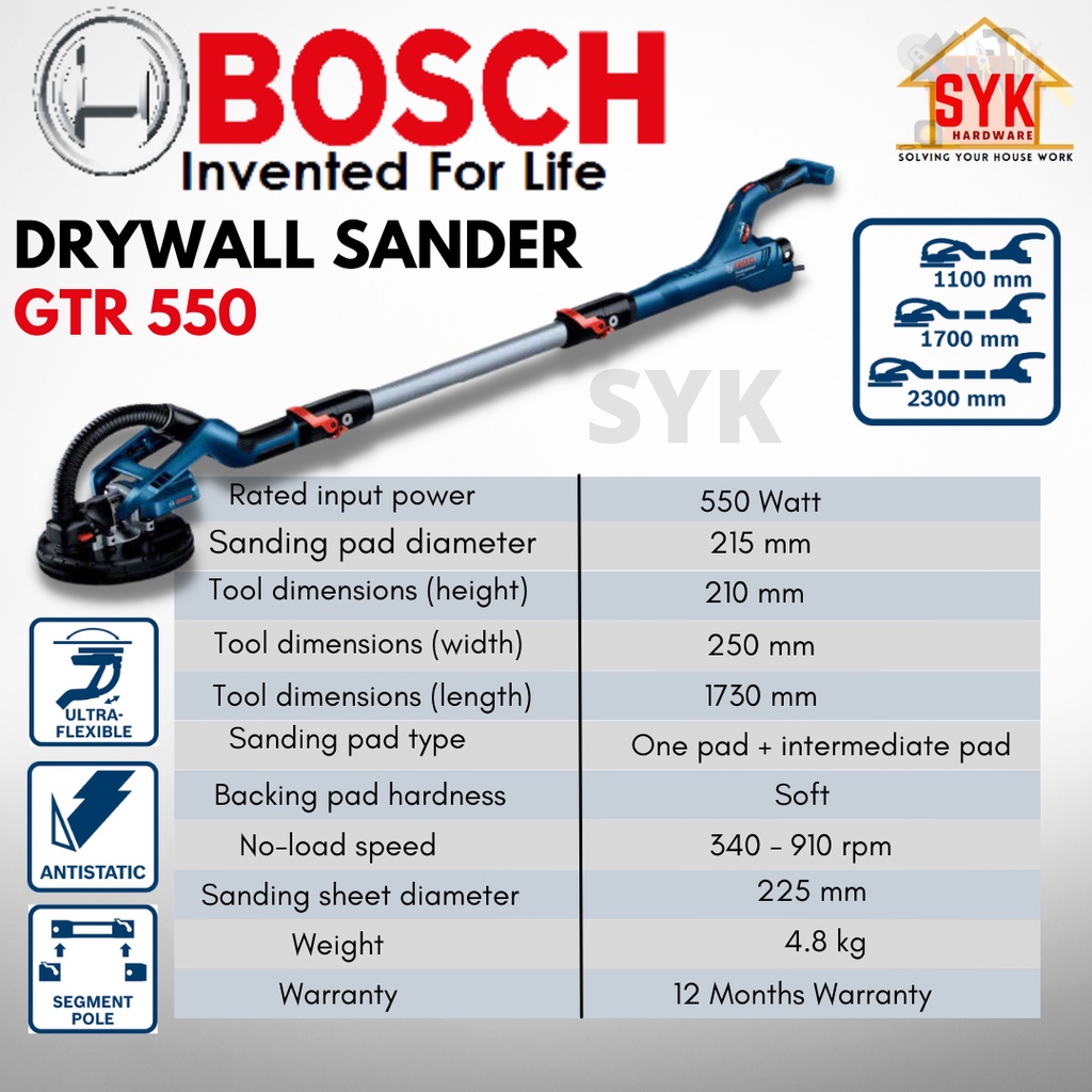SYK Bosch GTR 550 Professional Drywall Sander Machine Polisher 215mm 9 ...