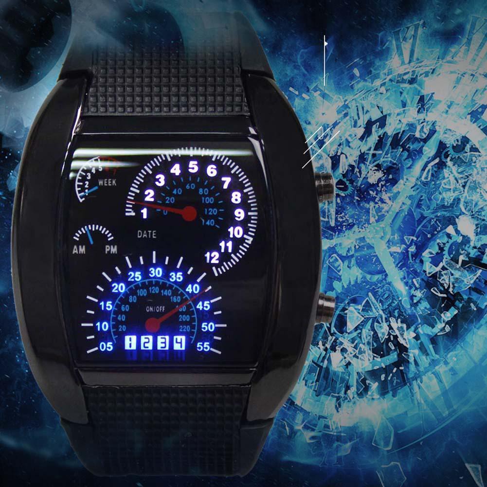 HOT Cool Men RPM Turbo Sport Watch Car Speed Meter Dial Flash LED Wrist ...