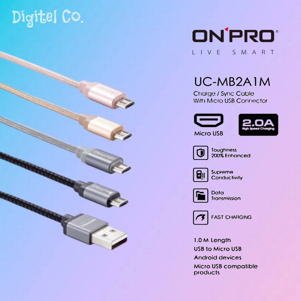 ONPRO UC-MB2A1M Micro USB Aluminium Case Fast Charge Data Sync Cable (2 ...