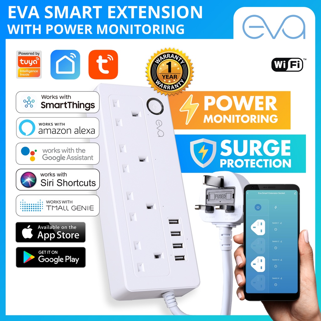 [NEW] Eva Smart Extension Socket Cord with Power Monitoring Works on ...