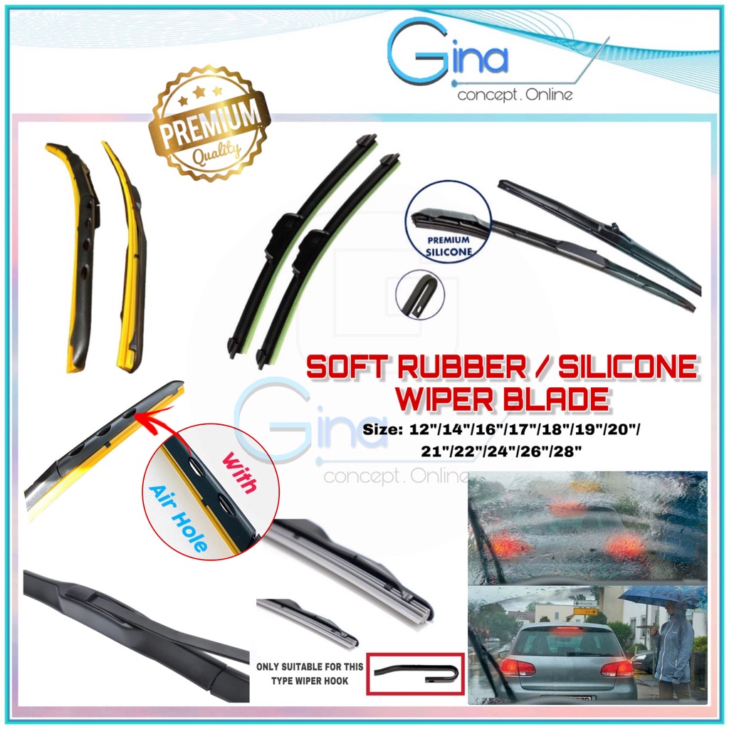 3 Sections Boneless Hybrid Silicon Wiper Blade for Proton Perodua Honda Toyota Nissan Hyundai ...