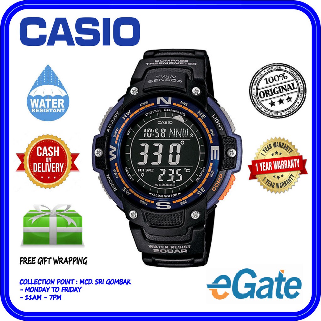 Casio OUTGEAR SGW-100-2B Men Digital Compass Twin Sensor Stopwatch ...