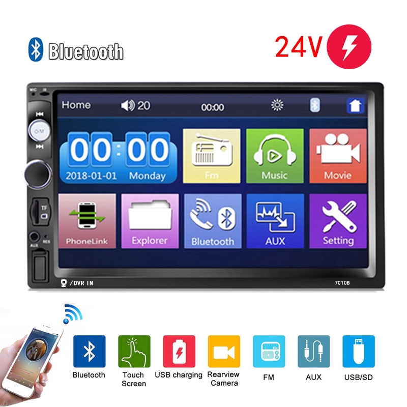 24V 7010B 7"Bluetooth Double 2 DIN Car Radio Stereo MP5 Player USB/TF ...