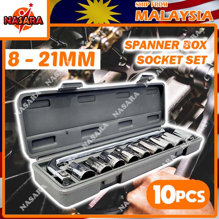 Nasara 10pcs 1/2Inch L Shape Spanner Box Socket Wrench Tools Set Car ...