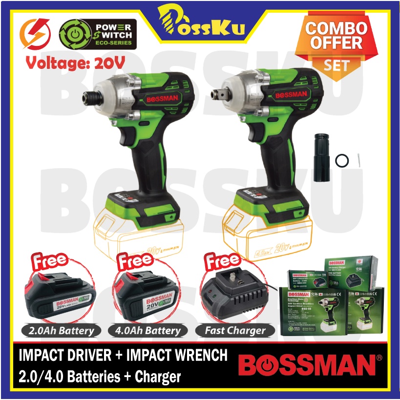 [COMBO SET] BOSSMAN 20V Impact Driver BSD55 + Impact Wrench BIW66 FULL ...