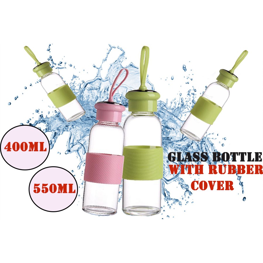 Eco-Friendly Glass Bottle With Cover Rubber Silicone Big & Small/Botol ...