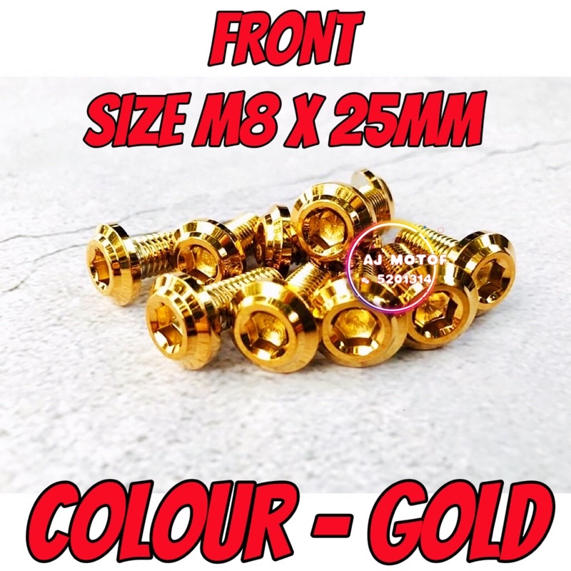 1PCS SCREW DISC PLATE FRONT / REAR TITANIUM GOLD M8 x 20MM 25MM BOLT ...