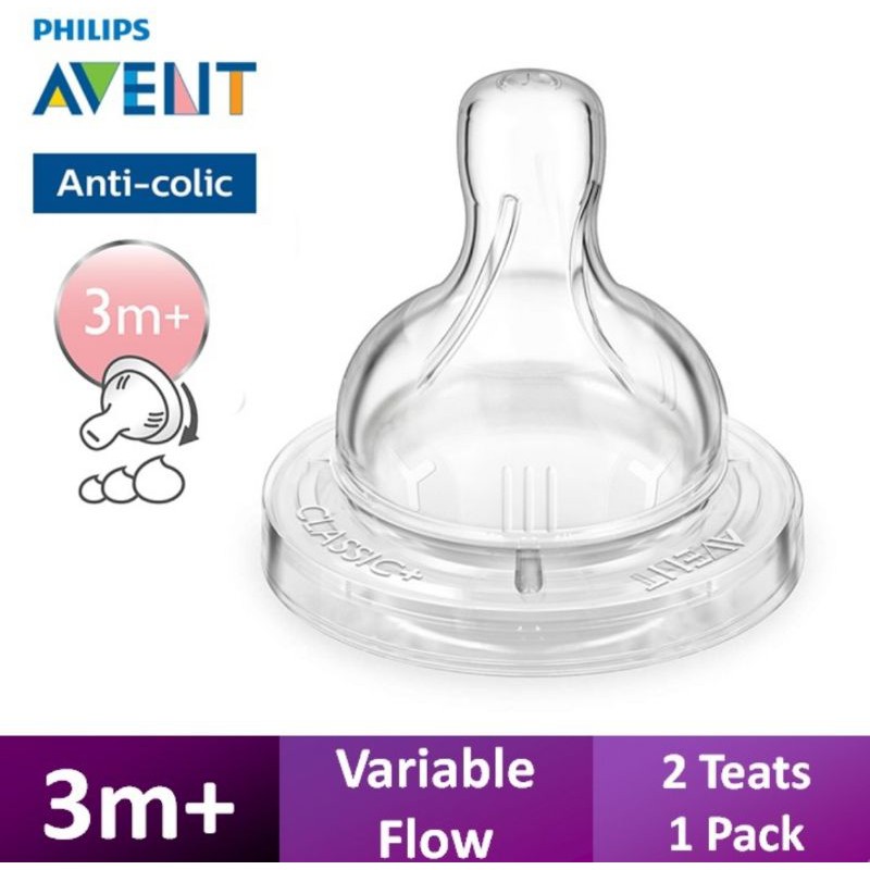 (ORIGINAL) PHILIPS AVENT CLASSIC TEAT VARIABLE FLOW 3M+ (2UNIT/PACK ...