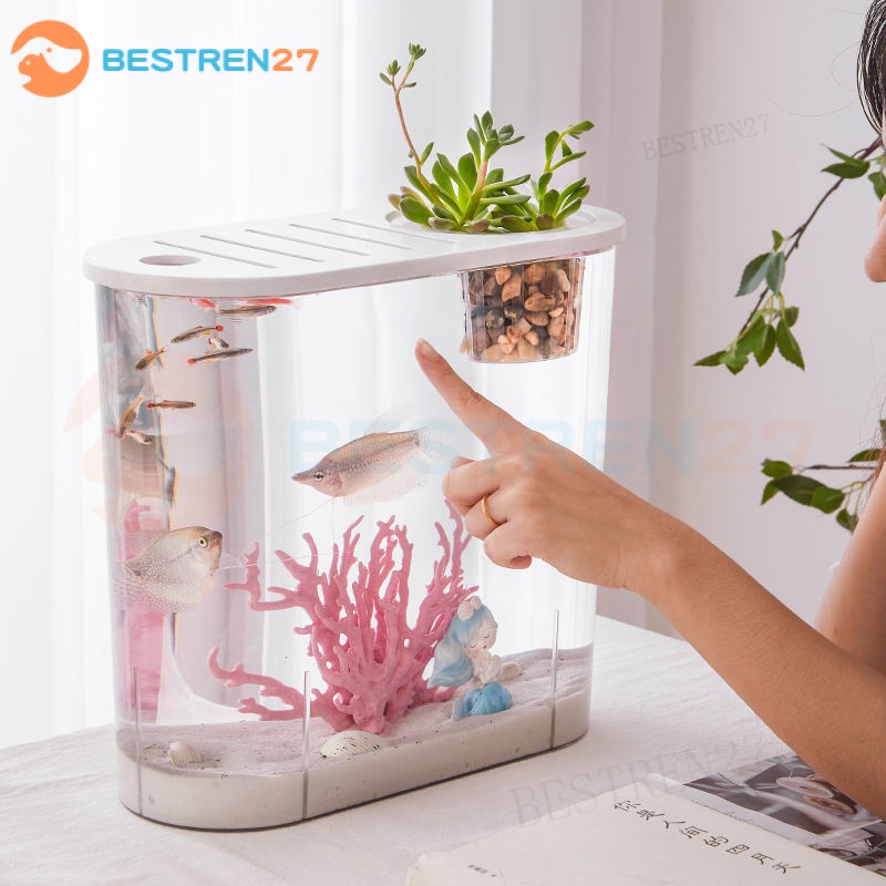 Ready Mini Fish Aquarium Tank Tangki Ikan Kecil Small Household Desktop ...