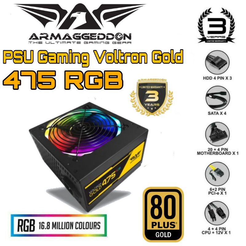 Powersupply Armaggeddon Voltron Gold 475 RGB 80 Plus Lighting PSU Gaming PUre Power 475W Almost ...