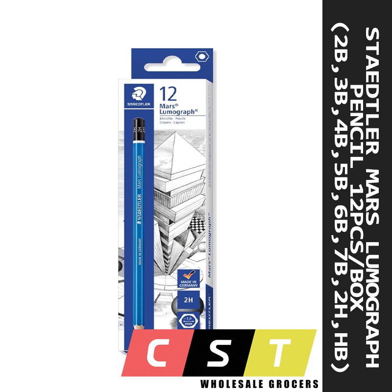 Staedtler 100 Mars Lumograph Pencil [12pcs/Box] Size:2B 3B 4B 5B 6B 7B 8B 2H HB | Shopee Malaysia