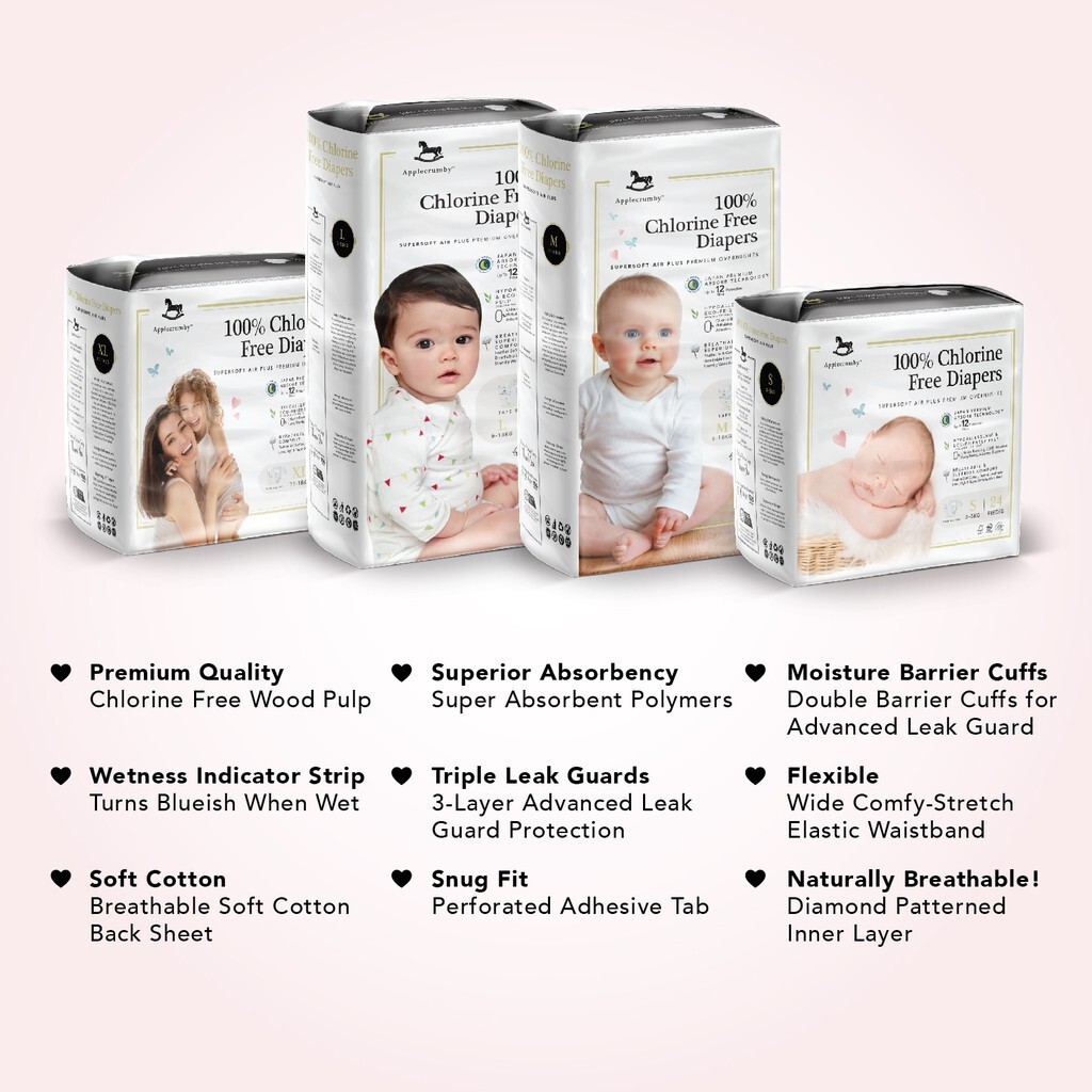 APPLECRUMBY CHLORINE FREE DIAPERS TAPE/PANTS | Shopee Malaysia