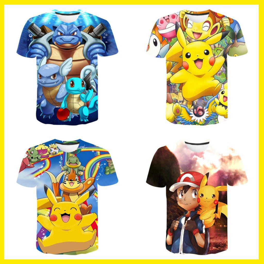 New Kids Fashion 3D Printing Pokemon Pikachu Shirt Boys Girls Summer ...