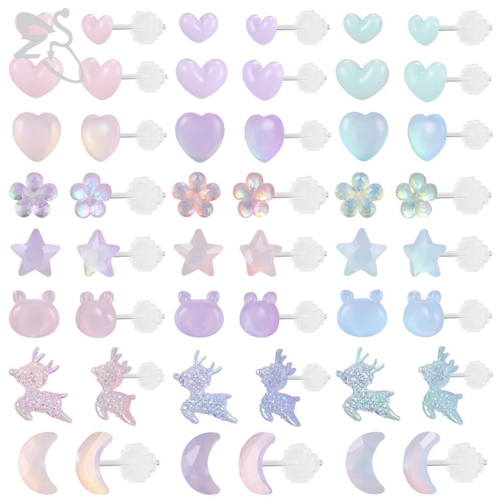 1 Pair 20G Cute Animals Shape Stud Earring Acrylic Heart Moon Invisible ...