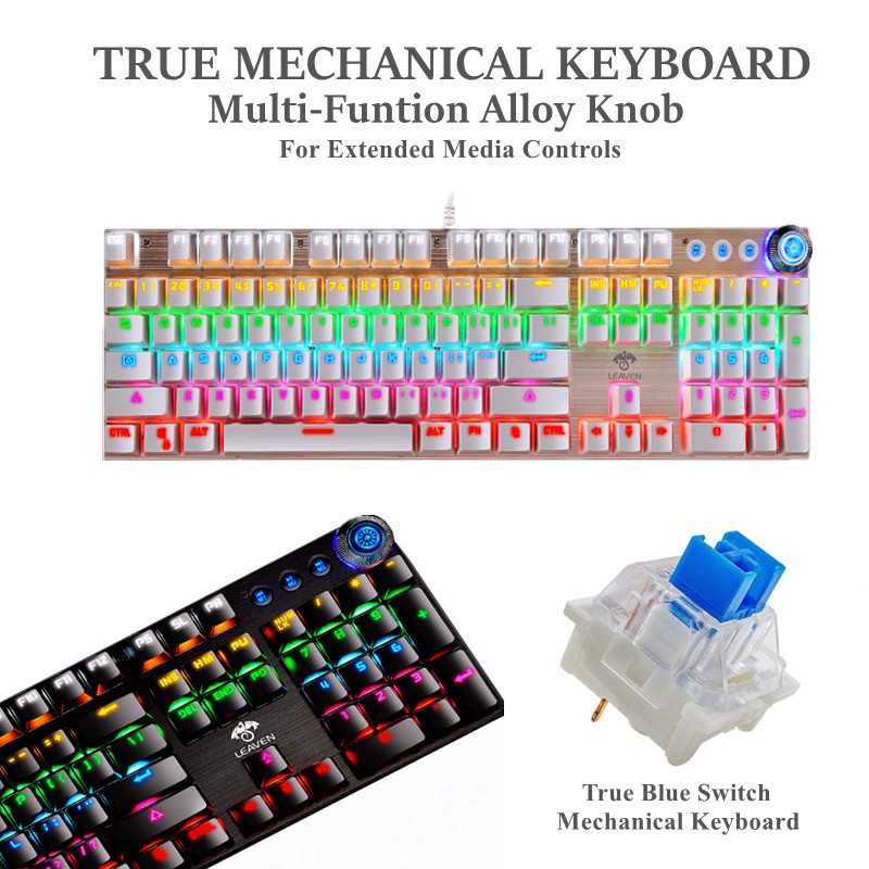 🔥READY STOCK🔥Leaven K990 RGB True Mechanical Gaming Wired Keyboard wrist rest Multimedia Knob ...