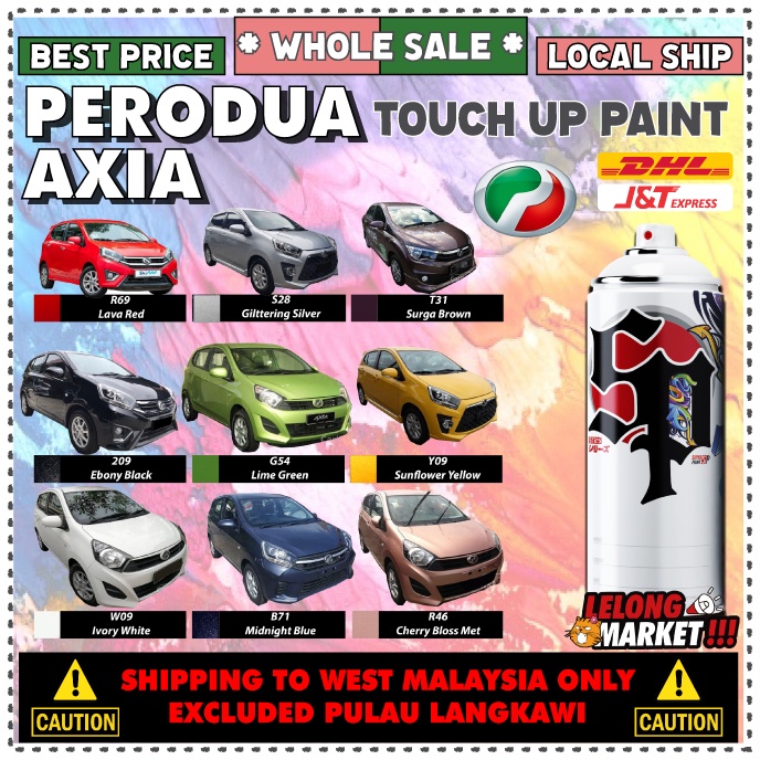 PERODUA AXIA Touch Up Paint DIY Aerosol Spray Bottle 370ml Malaysia god ...