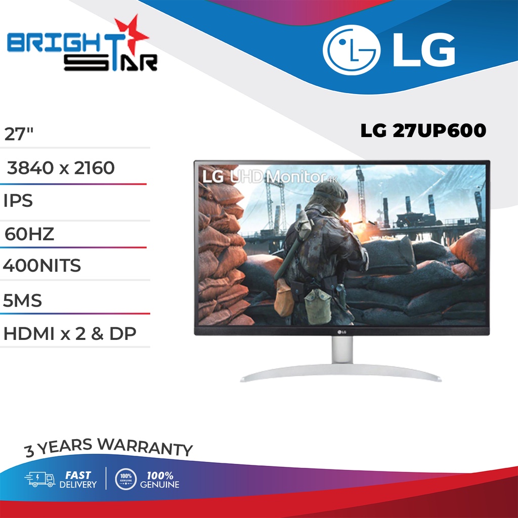 LG 27" LG 27UP600 MONITOR / 27" IPS / 3840x2160@60HZ UHD / 400NITS(HDR ...