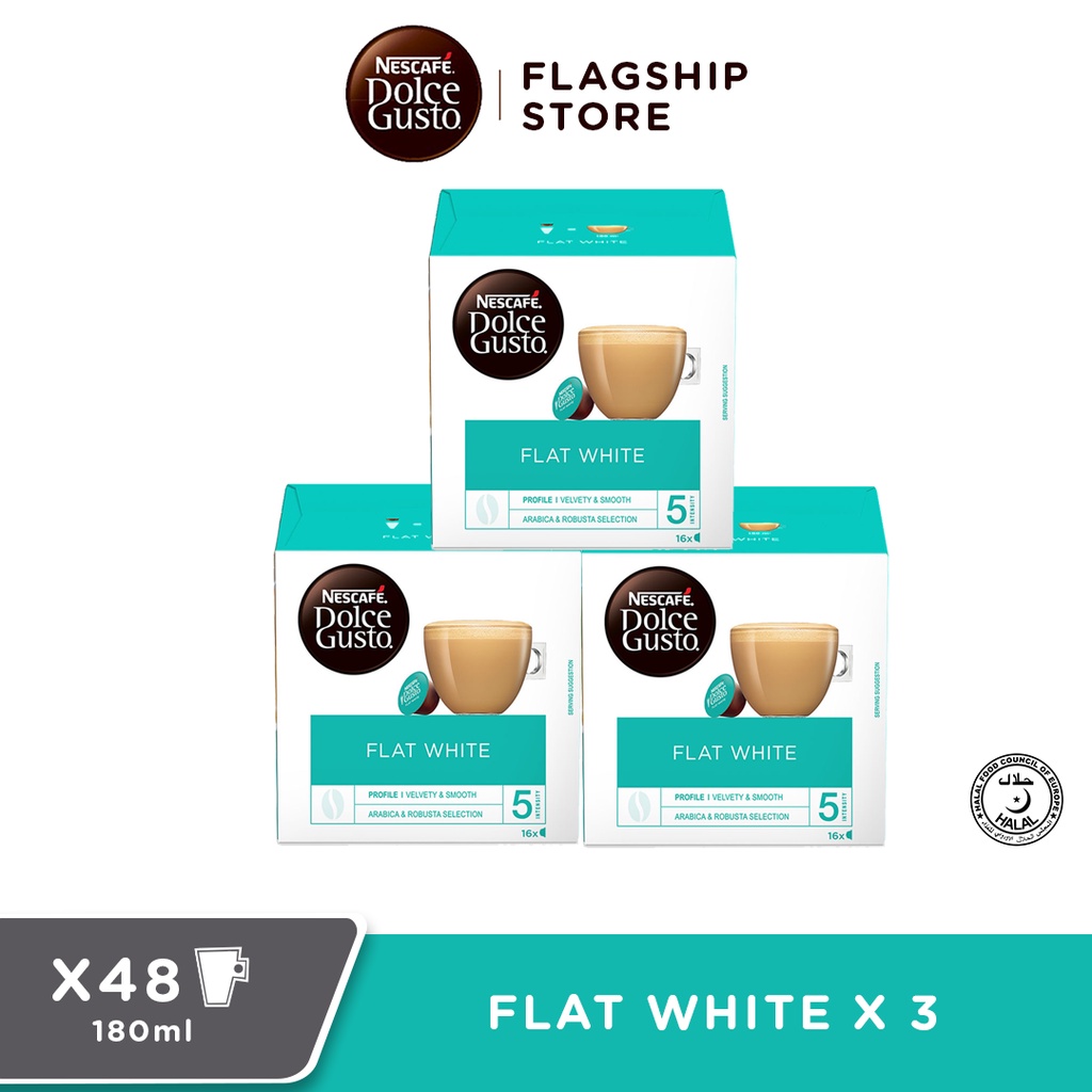 [Pack of 3] NESCAFE Dolce Gusto Flat White Coffee Capsules, 16 Servings ...