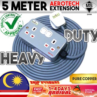 (SIRIM) HEAVY DUTY Extension (Pure Copper) 5M Wire 2 Gang Socket with ...