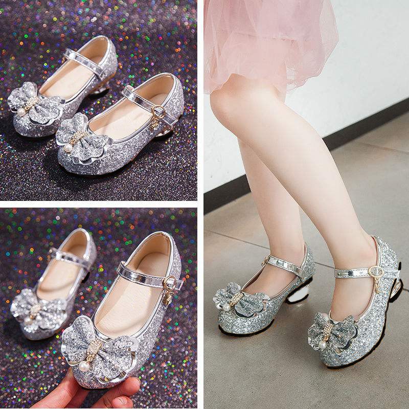 New Princess Kids Leather Shoes for Girls Flower Casual Glitter Children High Heel 2020 Girls ...