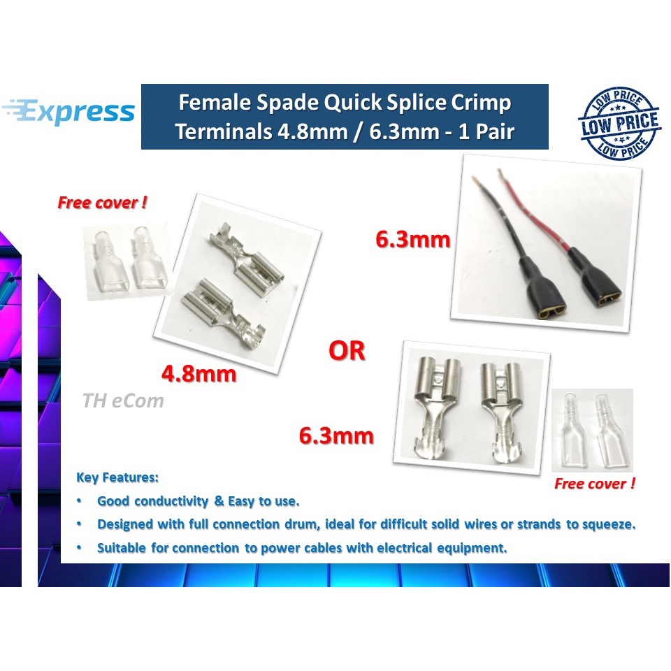 Female Spade Quick Splice Crimp Terminals 4.8mm / 6.3mm Crimp Connector ...