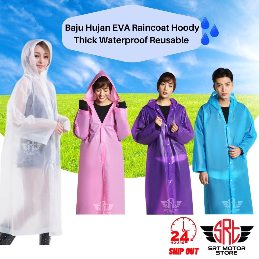 EVA Thick Raincoat Waterproof Reusable Portable Baju Hujan Adult Hoody ...