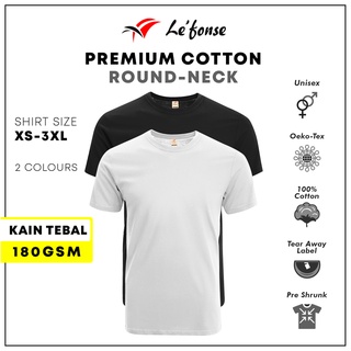 Lefonse Unisex [180gsm] Premium Cotton Plain Round Neck T-shirt - White RC02 / Black RC03 ...