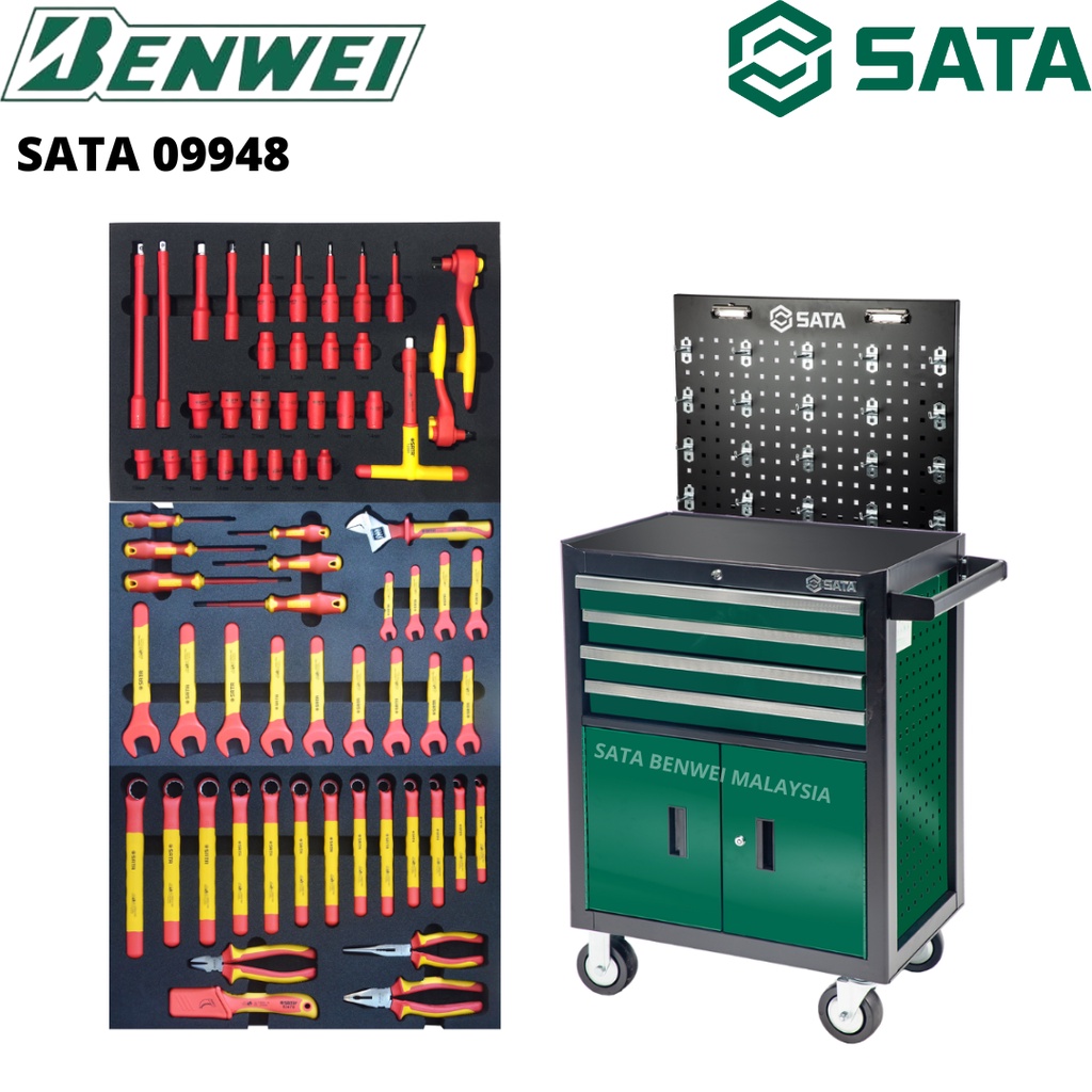 (D5) SATA 09948 68PCS NEW ENERGY VEHICLE TOOL SET WITH 4 DRAWER 2 DOOR ...