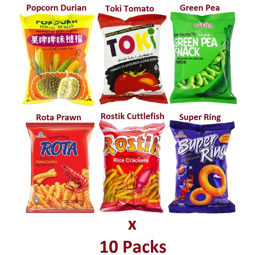 Local Snacks - Popcorn Durian / Toki Tomato / Green Pea / Rota / Rostik ...