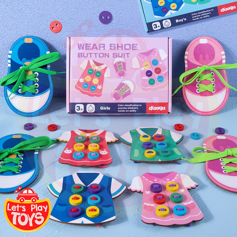 4IN1 Wooden Lacing Shoe Learn to Tie Shoelaces Clothes Button Fine ...