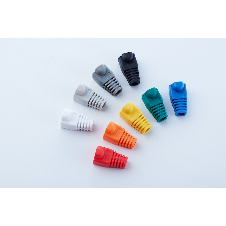 Set of 100 plastic Boot heads with RJ45 CAT5e/CAT6 network connectors ...
