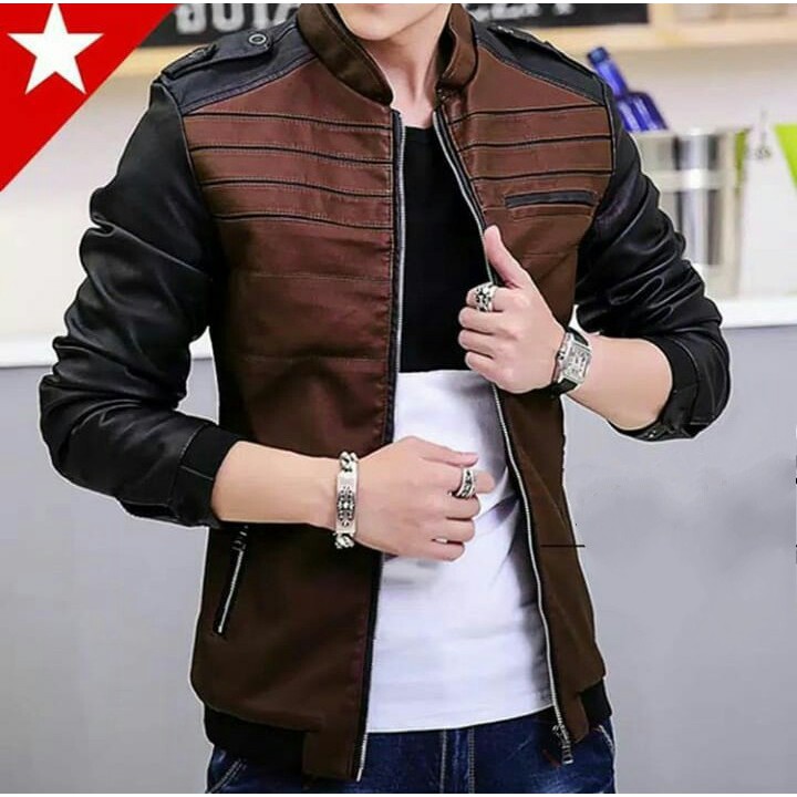 Premium Combination Variation Men's Leather Jacket | Shopee Malaysia